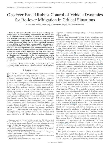 Pdf Observer Based Robust Control Of Vehicle Dynamics For Rollover Mitigation In Critical