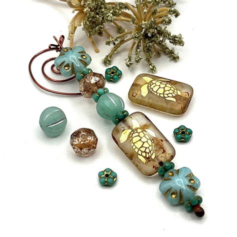 Sea Turtle Bead Mix Laser Tattoo Beads Beach Inspired Beads Premium