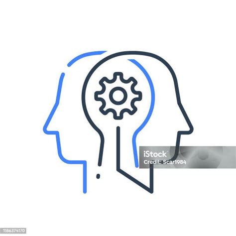 인간의 머리 프로필 및 톱니 바퀴 라인 아이콘 인지 심리학 또는 정신과 개념 뇌 훈련 Mental Wellbeing에 대한 스톡 벡터 아트 및 기타 이미지 Mental