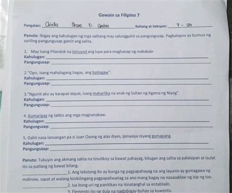 Gawain Sa Filipino Pangalan Criella Shane D StudyX