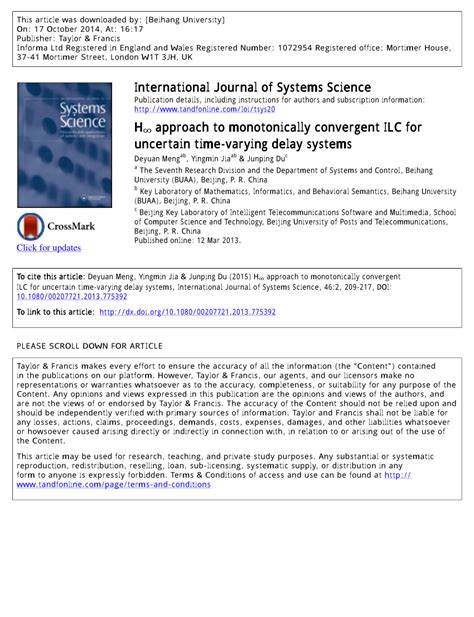 Pdf H∞ Based Design Approach To Discrete Time Learning Control