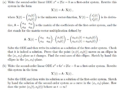 write second order linear ode as first order system homework lib