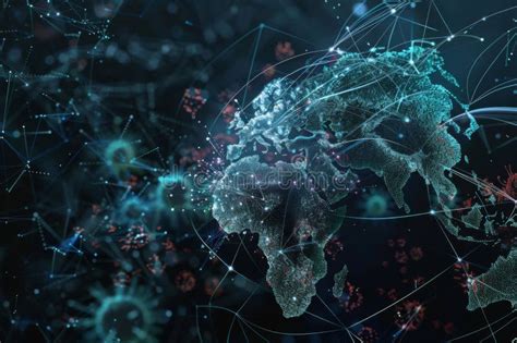 Abstract Network Design Featuring World Map Interconnected Nodes Stock