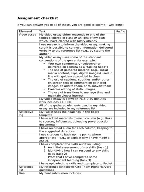 Assignment Checklist Pdf Essays Human Communication