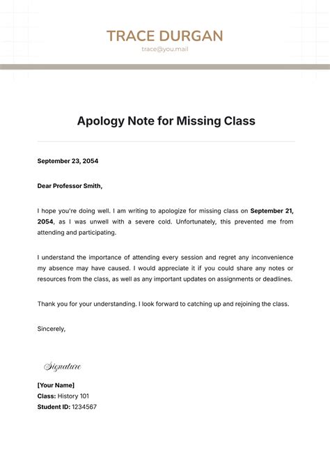 Free Apology Note For Missing Class Template To Edit Online
