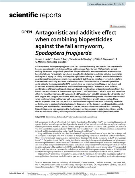 Pdf Antagonistic And Additive Effect When Combining Biopesticides