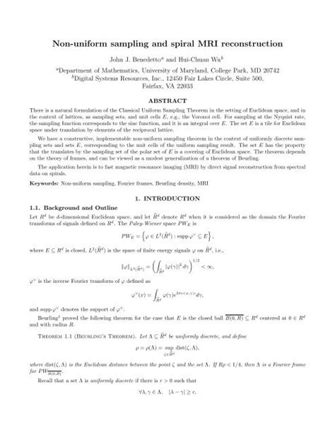Non Uniform Sampling And Spiral Mri Reconstruction Math