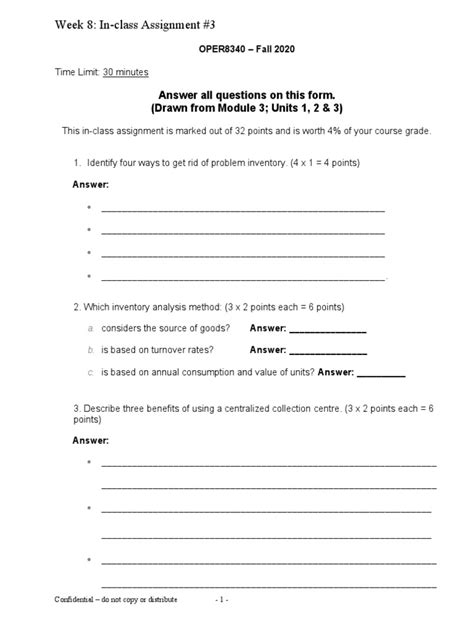 Week 8 In Class Assignment 3 Answer All Questions On This Form Drawn From Module 3 Units 1