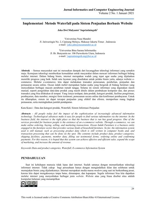 Pdf Implementasi Metode Waterfall Pada Sistem Penjualan Berbasis Website