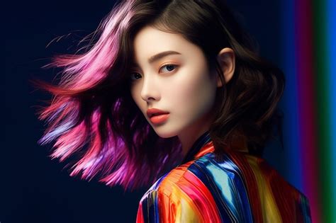 Premium Ai Image Female Model With Colorful Hair Color