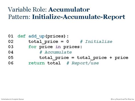 For Loops Constant Value Role Accumulator Role Introduction