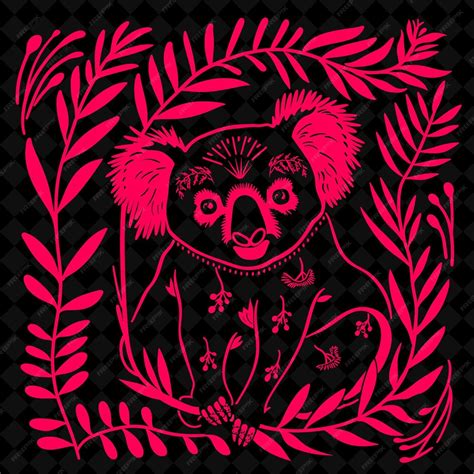 Premium Psd Png Koala Folk Art With Eucalyptus Leaves And Aussie Patterns Fo Illustration