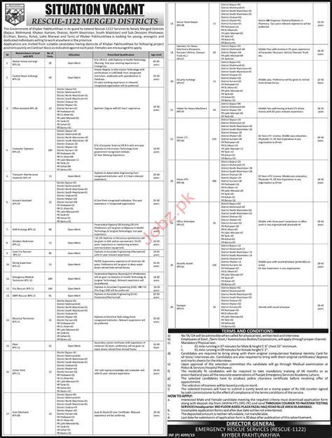 Rescue 1122 Jobs Via Pts In Kpk 2019 2024 Job Advertisement Pakistan