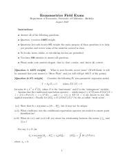 Mastering Econometrics Field Exam Practice Questions Course Hero