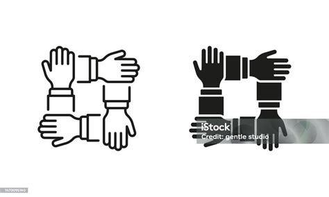 공동 작업 그룹 팀 작업 선형 픽토그램 회사 참여 라인 아이콘입니다 팀워크 얼라이언스 파트너십은 함께 윤곽선 아이콘을 손수 있도록 도와줍니다 편집 가능한 스트로크 격리된