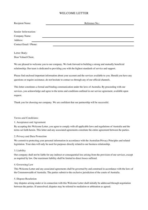 Welcome Letter Template Australia