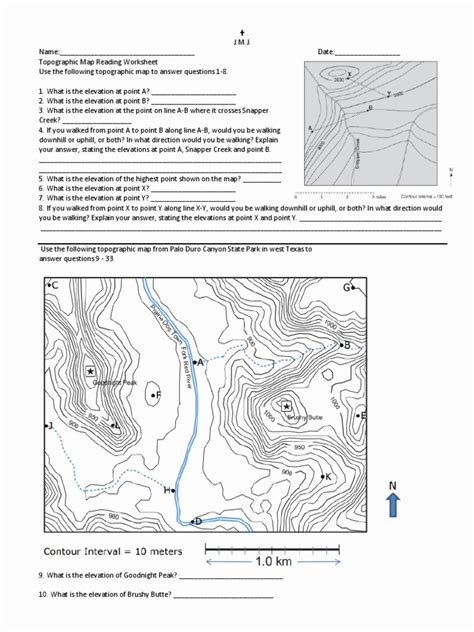 Topographic Map Reading Worksheet Chessmuseum Template Library