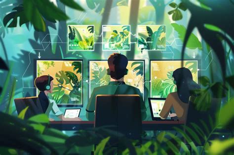 Woman Work Business Market Analytics Charts On Multi Screen Computer Display In A Futuristic