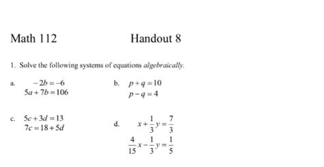 Solved Solve The Following Systems Of Equations