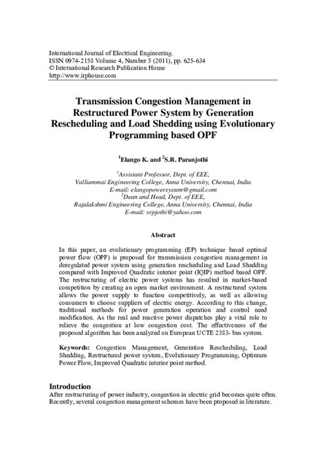 Pdf Transmission Congestion Management In Restructured Power System By Generation Rescheduling