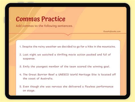 Commas Exercise Worksheet L52al52bl52c Workybooks