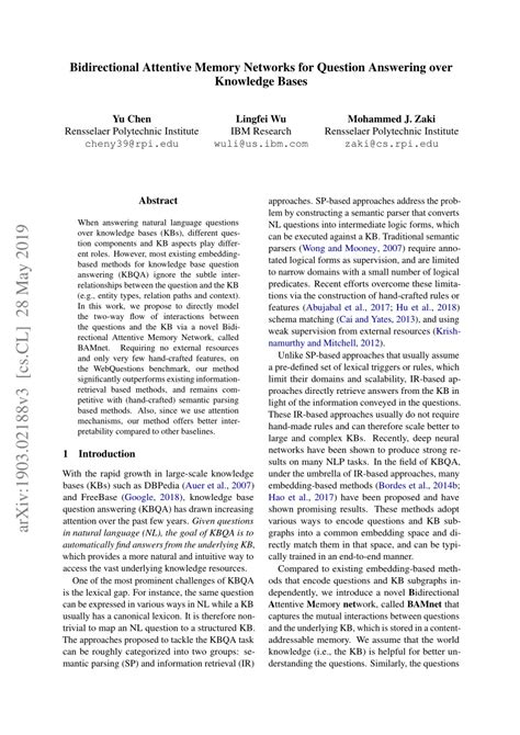 Pdf Bidirectional Attentive Memory Networks For Question Answering Over Knowledge Bases