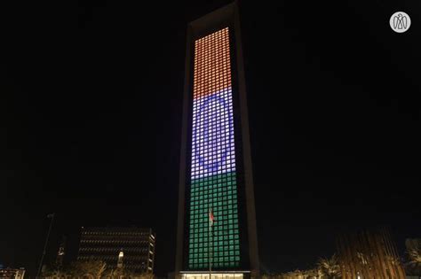 Adnoc Building Decorated With The Colors Of The Indian Flag Indian Independence Day Building