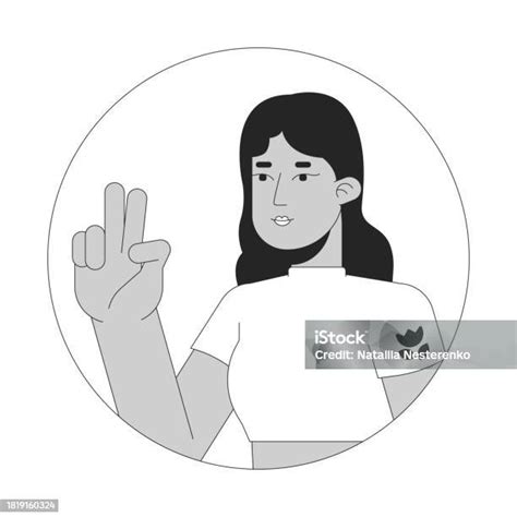 라틴계 젊은 성인 와 두 손가락 위로 흑백 2d 벡터 아바타 그림 2차 도형에 대한 스톡 벡터 아트 및 기타 이미지 2차