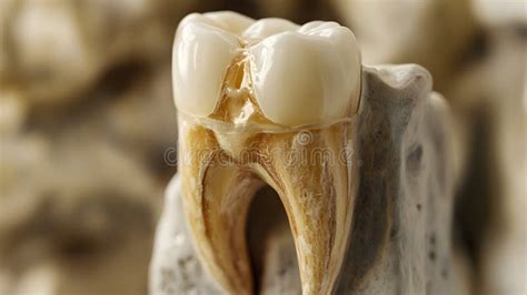 Close Up Of A Human Molar Tooth With Detailed Enamel And Root Structure