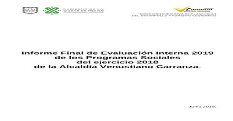 Informe Final De Evaluación Interna 2019 De Los Programas · DirecciÓn Ejecutiva De