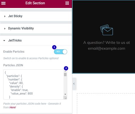 Displaying Elementor Particles With Jettricks Widget Crocoblock