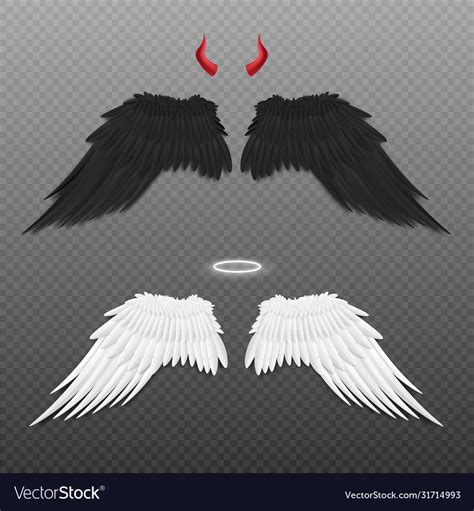 Angel And Devil Wings Nimbus Horns Realistic Vector Image