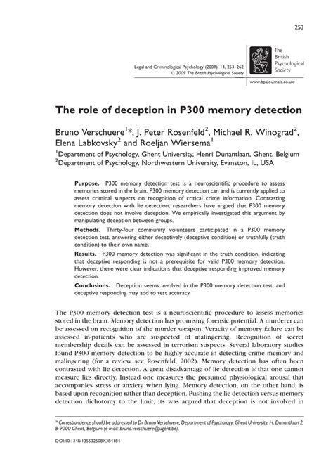 Pdf The Role Of Deception In P300 Memory Detection