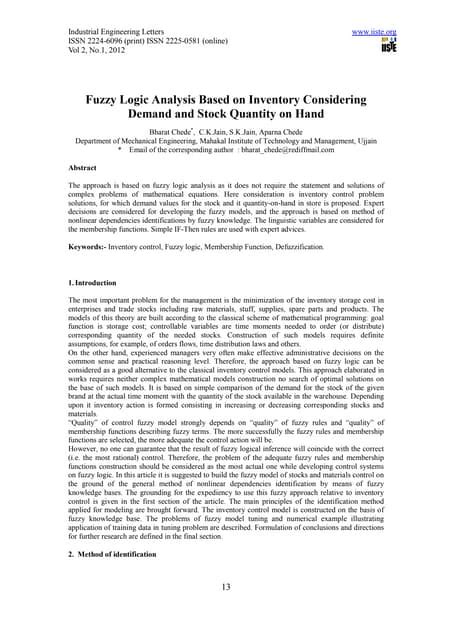 Fuzzy Logic Analysis Based On Inventory Considering Demand And Stock Quantity On Hand Pdf