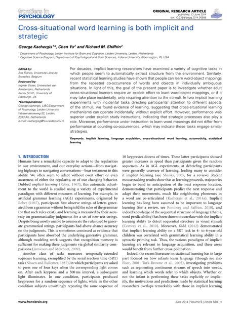 Pdf Cross Situational Word Learning Is Both Implicit And Strategic