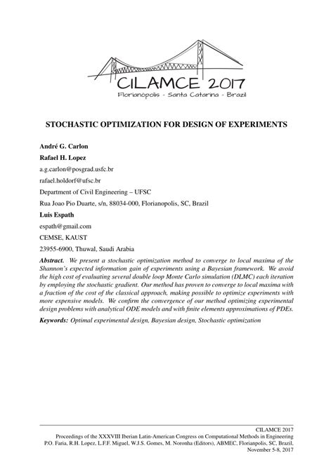 PDF Stochastic Optimization For Design Of Experiments