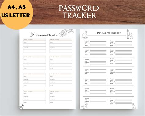 Printable Password Log Password Tracker Fillable Password Keeper Password Organizer Planner