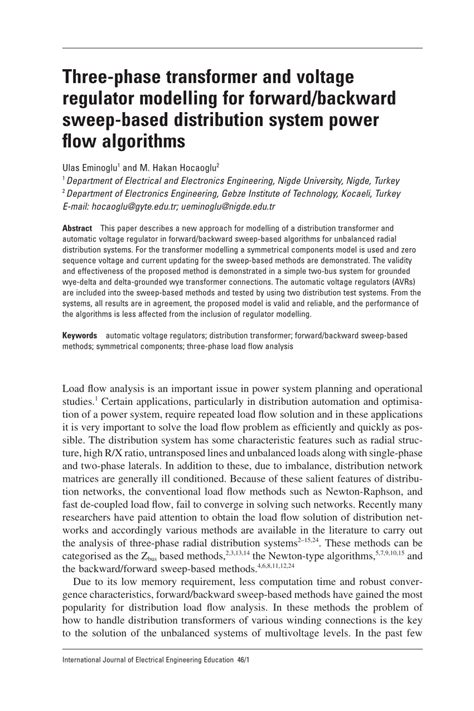 Pdf Three Phase Transformer And Voltage Regulator Modelling For