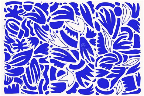 Vector Set Of Abstract Collage Shapes Blue Organic Elements Leaves Blobs Birds Art Graphic