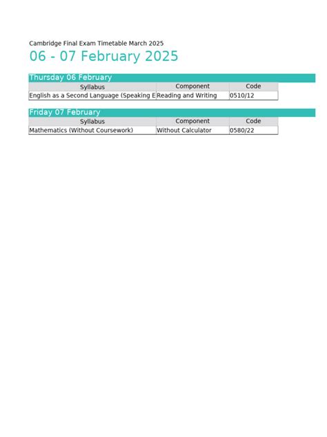 Meer Igcse February March 2025 Timetable Pdf Qualifications