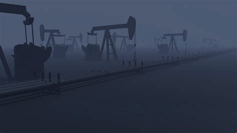 어둡고 안개가 낀 환경에서 유전 펌프잭 및 파이프라인 디지털 렌더 개념 유전에 대한 스톡 사진 및 기타 이미지 유전 연료