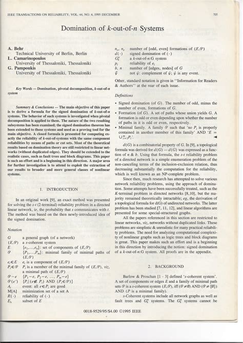 Pdf Domination Of K Out Of N Systems