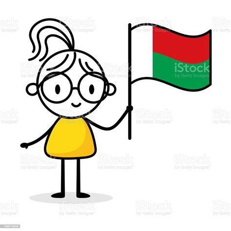 하얀 배경에 고립 된 마다가스카르의 깃발을 들고있는 여성 손으로 그린 낙서 라인 아트 맨 국가의 개념 벡터 스톡 일러스트레이션 개념에 대한 스톡 벡터 아트 및 기타 이미지