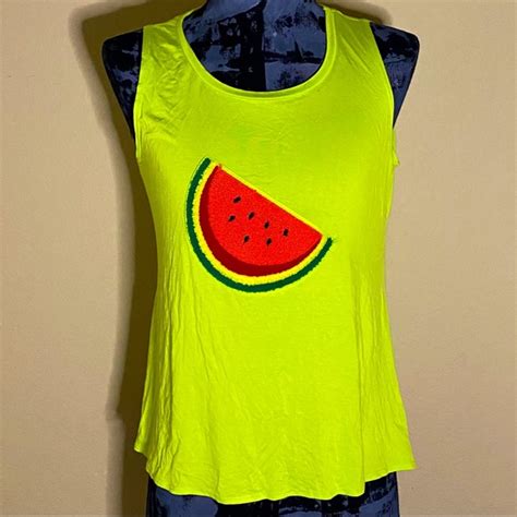 Cupio Tops Cupio Lime Green Watermelon Embroidered Graphic Tank Top Poshmark