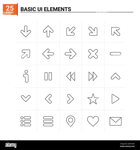 25 Basic Ui Elements Icon Set Vector Background Stock Vector Image