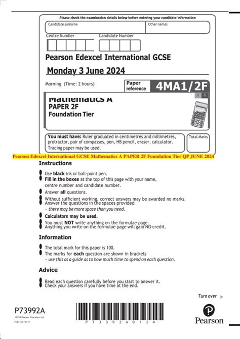 Pearson Edexcel International Gcse Mathematics A Paper 2f Foundation