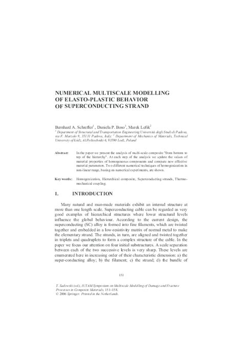Pdf Numerical Multiscale Modelling Of Elasto Plastic Behavior Of Superconducting Strand