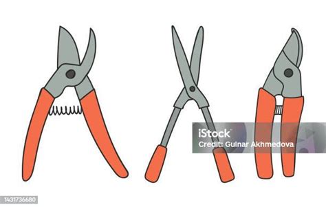 Pruner 다채로운 낙서 일러스트 컬렉션 벡터 벡터로 설정된 낙서 자루 아이콘 정원 가위 다채로운 낙서 일러스트 컬렉션 가지치기용 칼에 대한 스톡 벡터 아트 및 기타