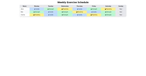 Exercise Schedule Free React Tailwind Component