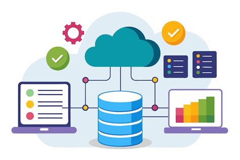 Premium Vector A Cloud Platform Hosting A Laptop And Server For Database Storage Analysis